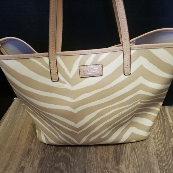 Coach | Bags | Coach Zebra Print Beige And White Tote Bag 385 | Poshmark